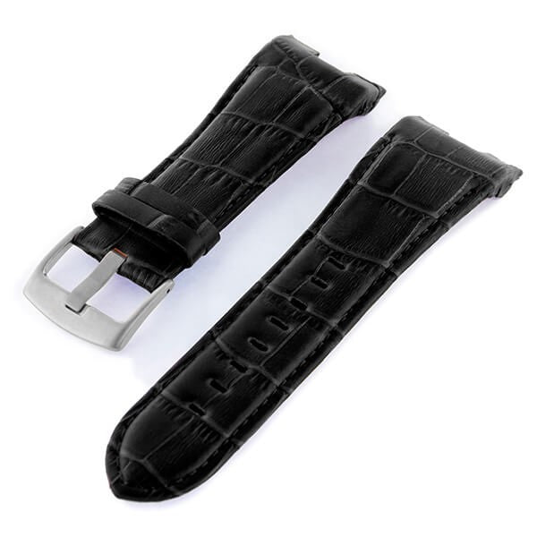 Blade Men's 27mm Black Leather Watch Strap, Steel