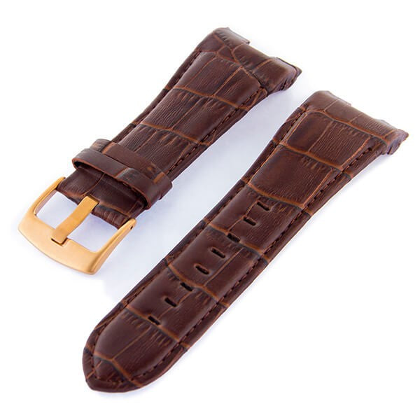 Blade Men's 27mm Brown Leather Watch Strap, Rose Gold